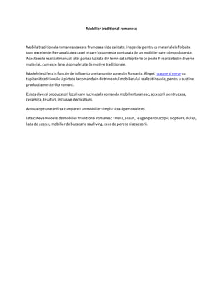 Mobilier traditional romanesc | DOCX