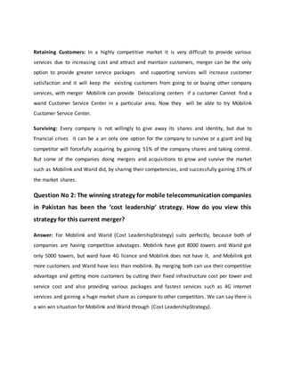 Mobilink and warid merge | DOCX | Mergers and Acquisitions | Business ...
