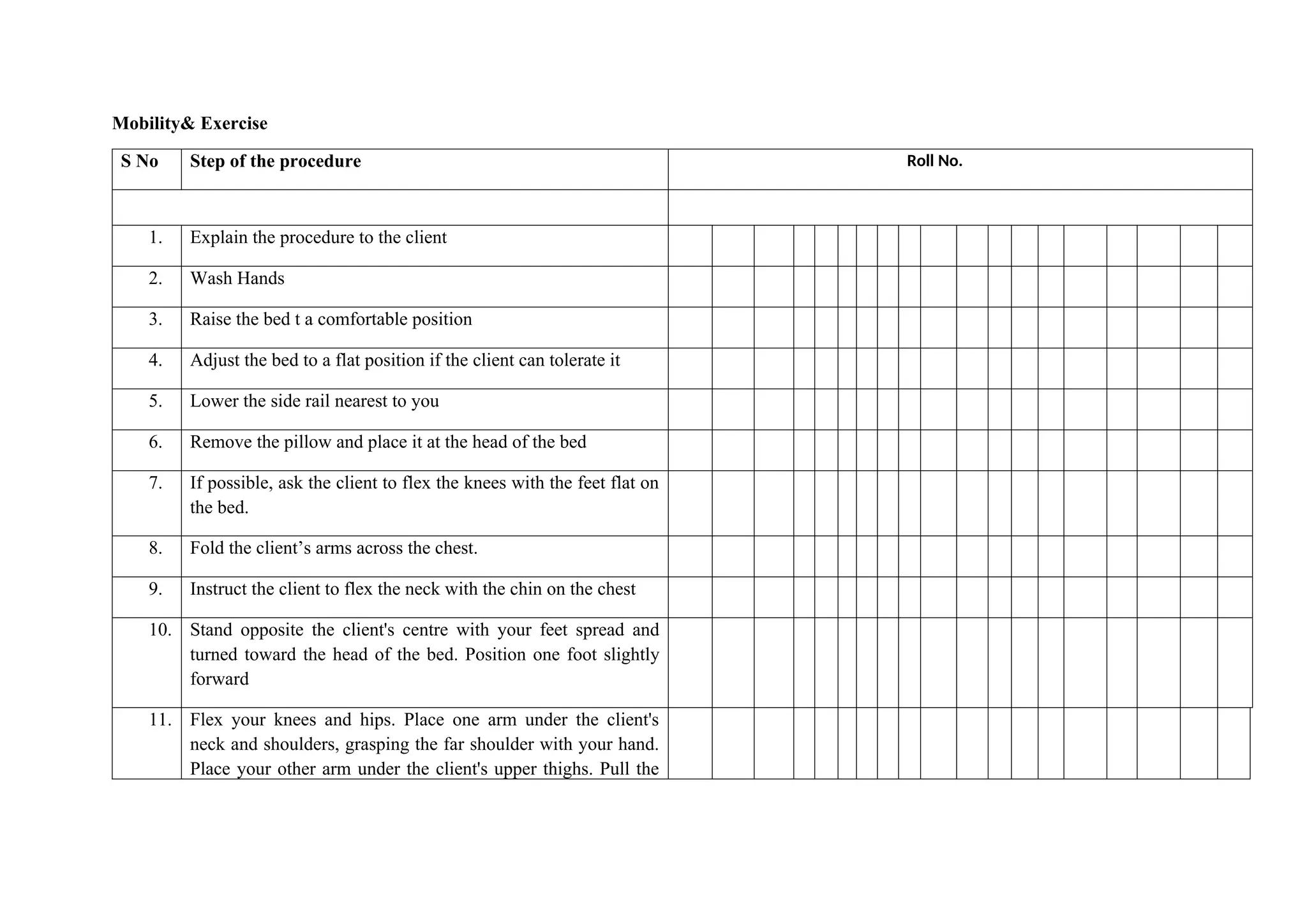 Mobility checklist of fundamental .docx | First Aid | Injuries
