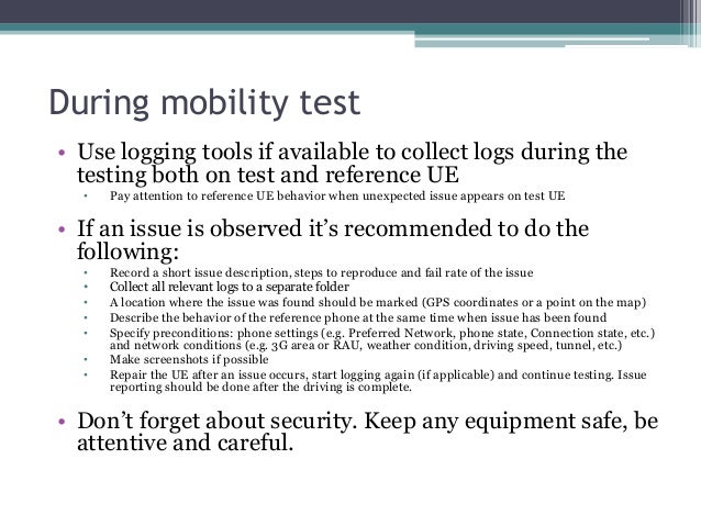 Mobility testing overview and instructions