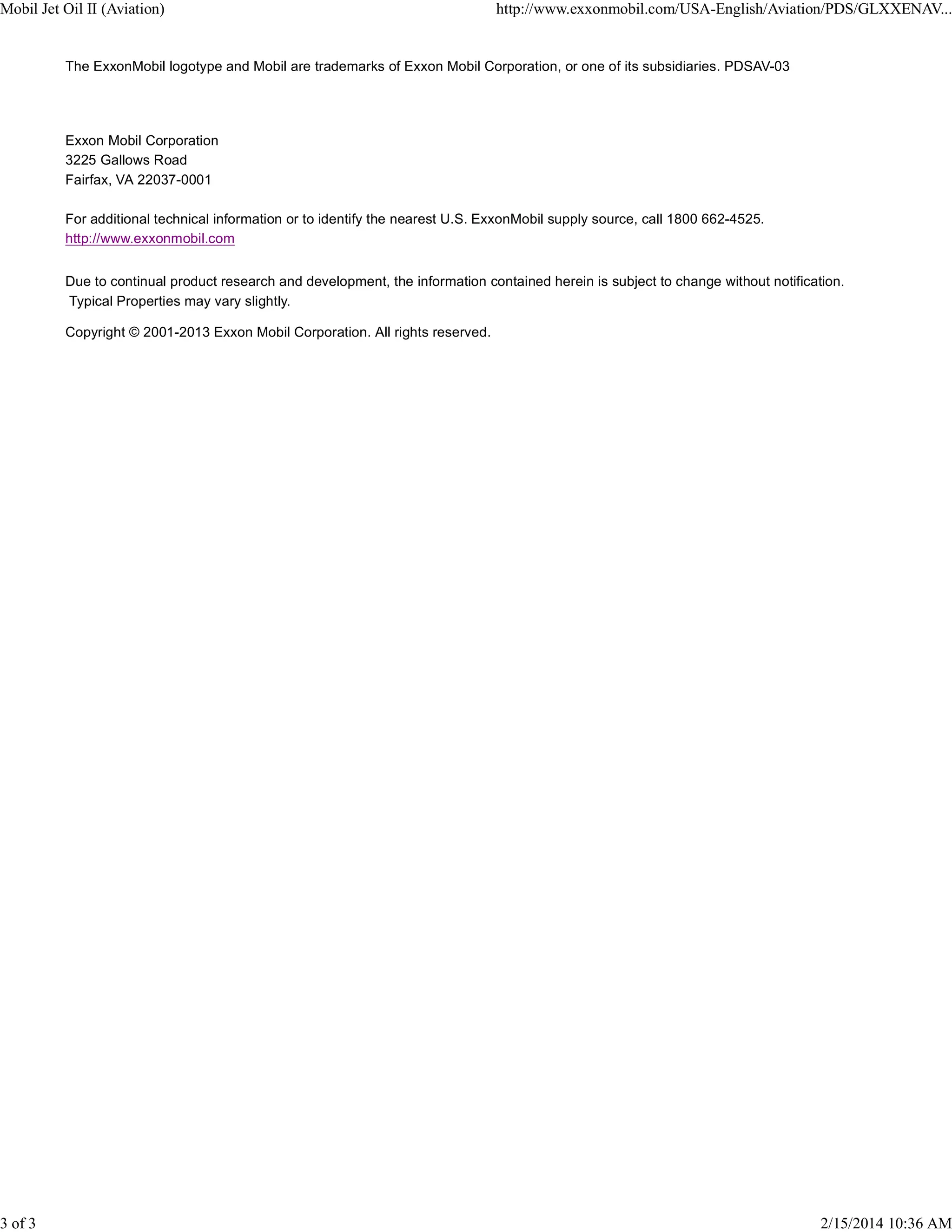 Mobil jet oil ii (aviation) | PDF