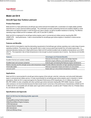 Mobil jet oil ii (aviation) | PDF | Auto Type | Automotive