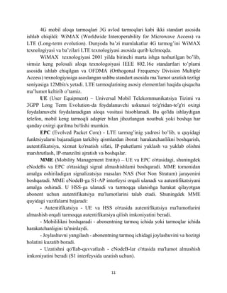 Mobil tarmoqlari. 3G (umts va wcdma), 4G (Wimax va lte) va 5G te.docx