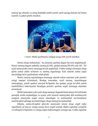 Mobil tarmoqlari. 3G (umts va wcdma), 4G (Wimax va lte) va 5G te.docx
