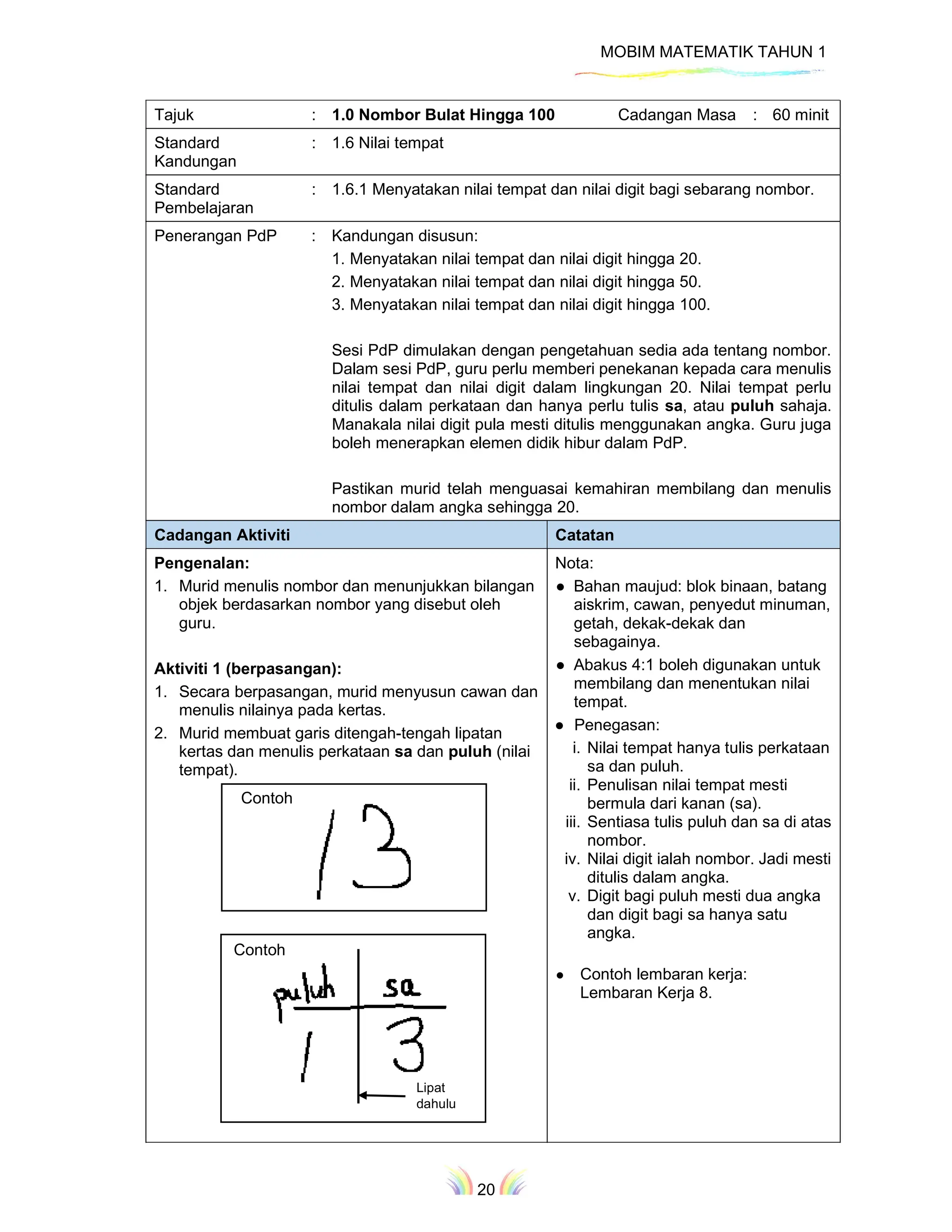 MOBIM MATEMATIK TAHUN 1 Versi BM.pdf.print | PDF