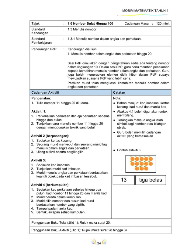 MOBIM MATEMATIK TAHUN 1 Versi BM.pdf.print | PDF