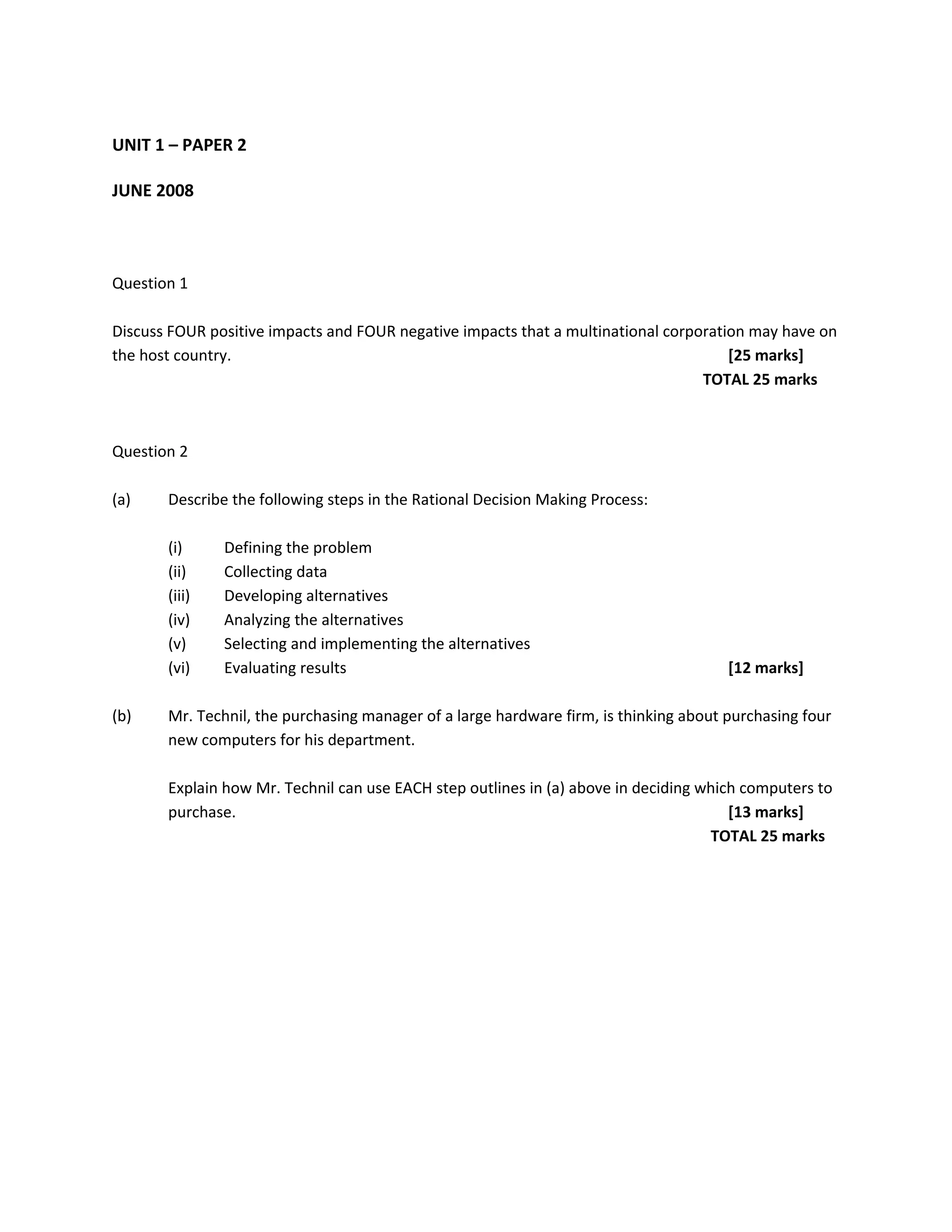 Mob pastpapers u1 2004-2011 | DOC