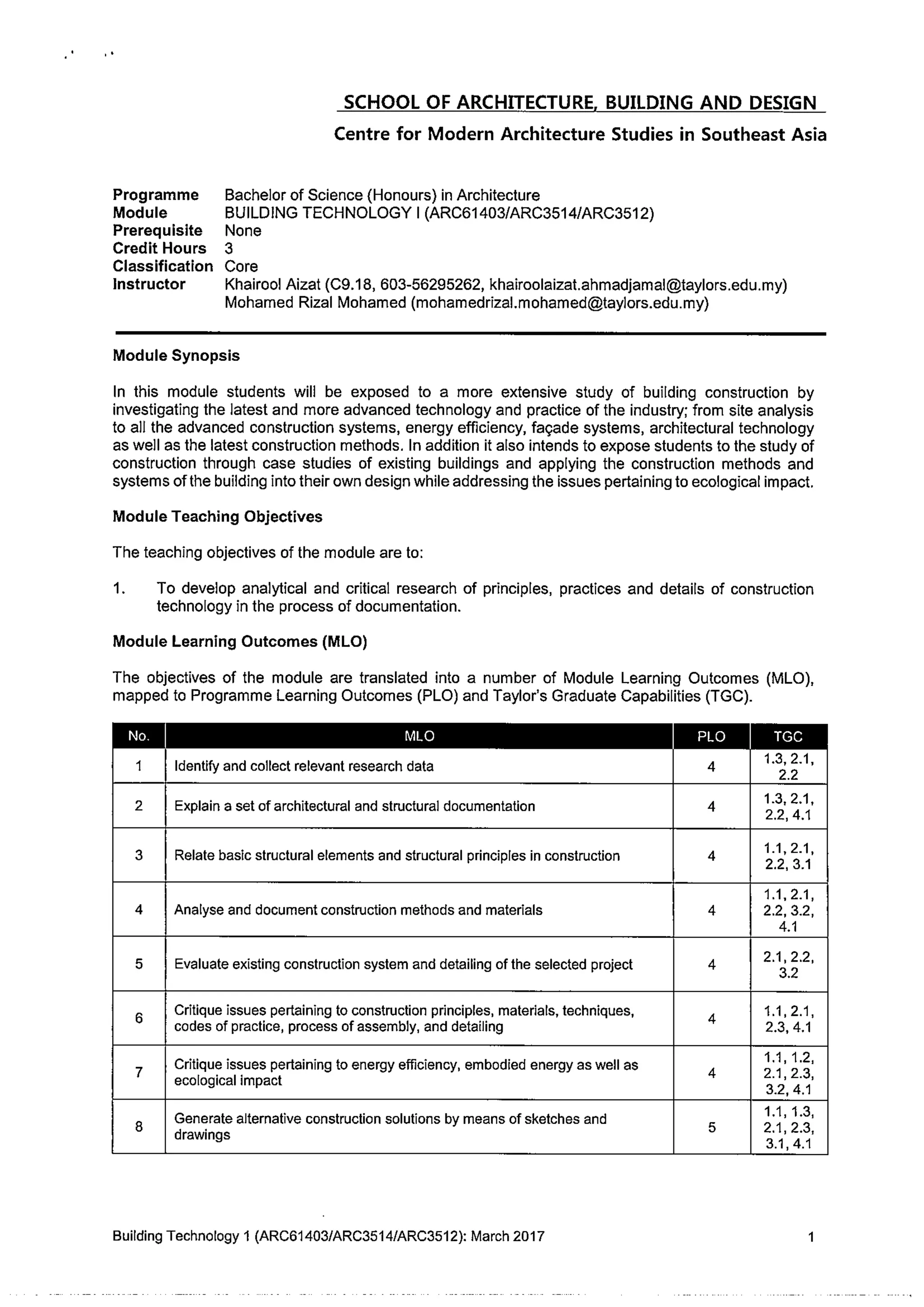 SEM 5 : BUILDING TECHNOLOGY 1 MODULE OUTLINE | PDF | Technology & Computing