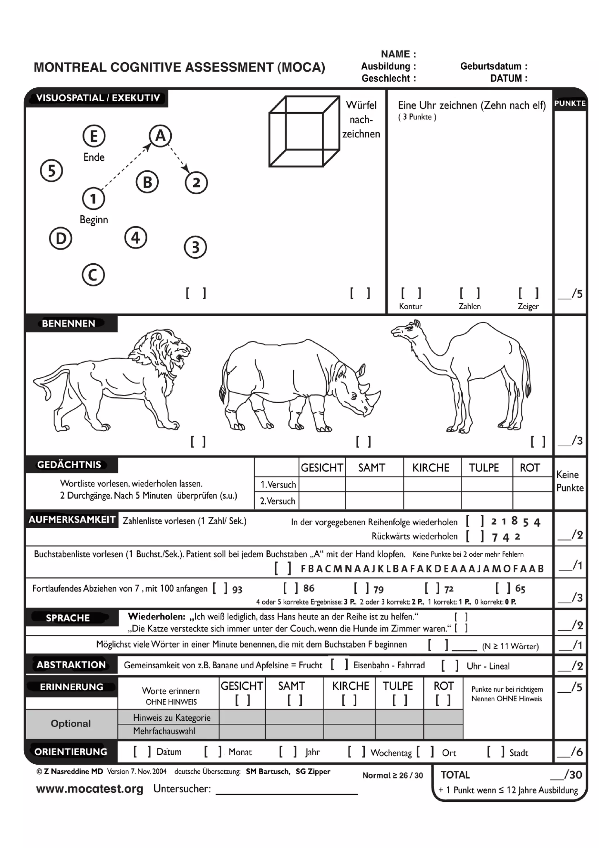 Moca Test Pdf