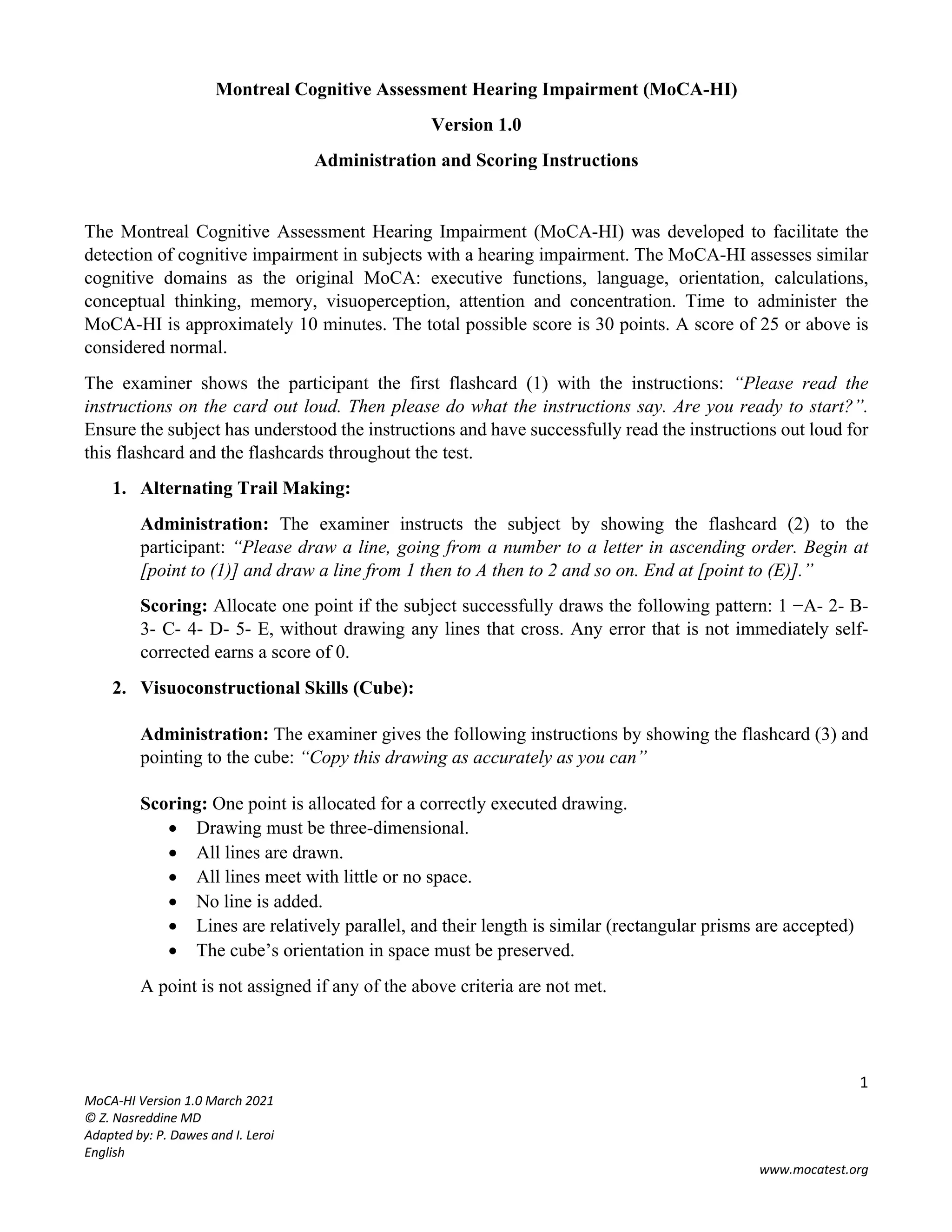 MoCA hipoacusia instructivo para todo tipo de profesionales | PDF