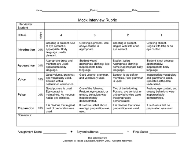 Mock-Interview-Rubric for work immersion | PDF