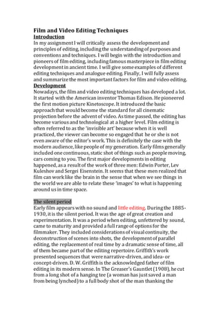 Film and Video Editing Techniques Essay | PDF
