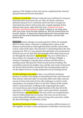 Film and Video Editing Techniques Essay | PDF