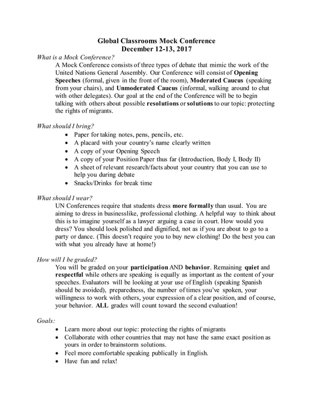 Mock conference reminder sheet | PDF