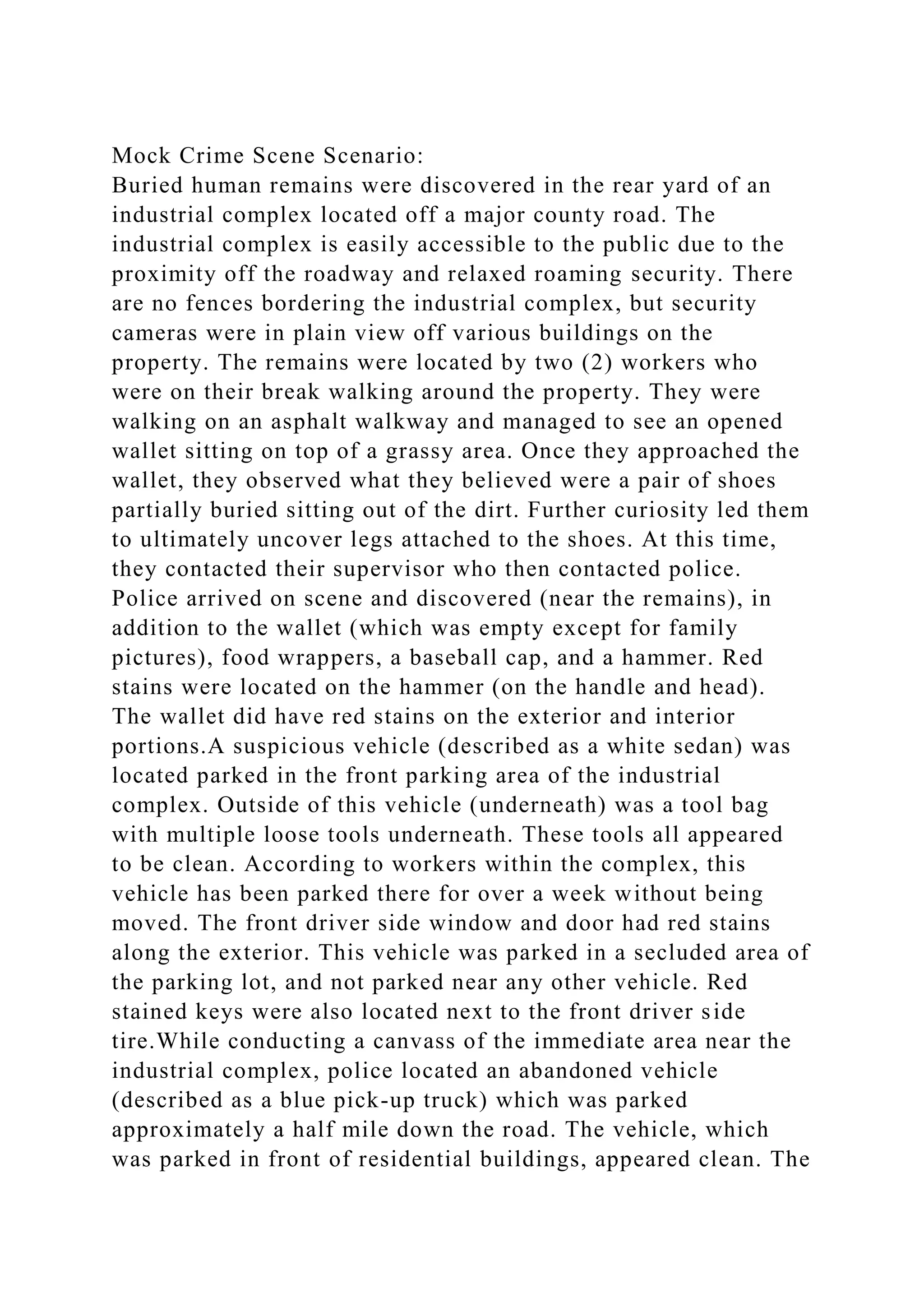 Mock Crime Scene ScenarioBuried human remains were discovered in .docx