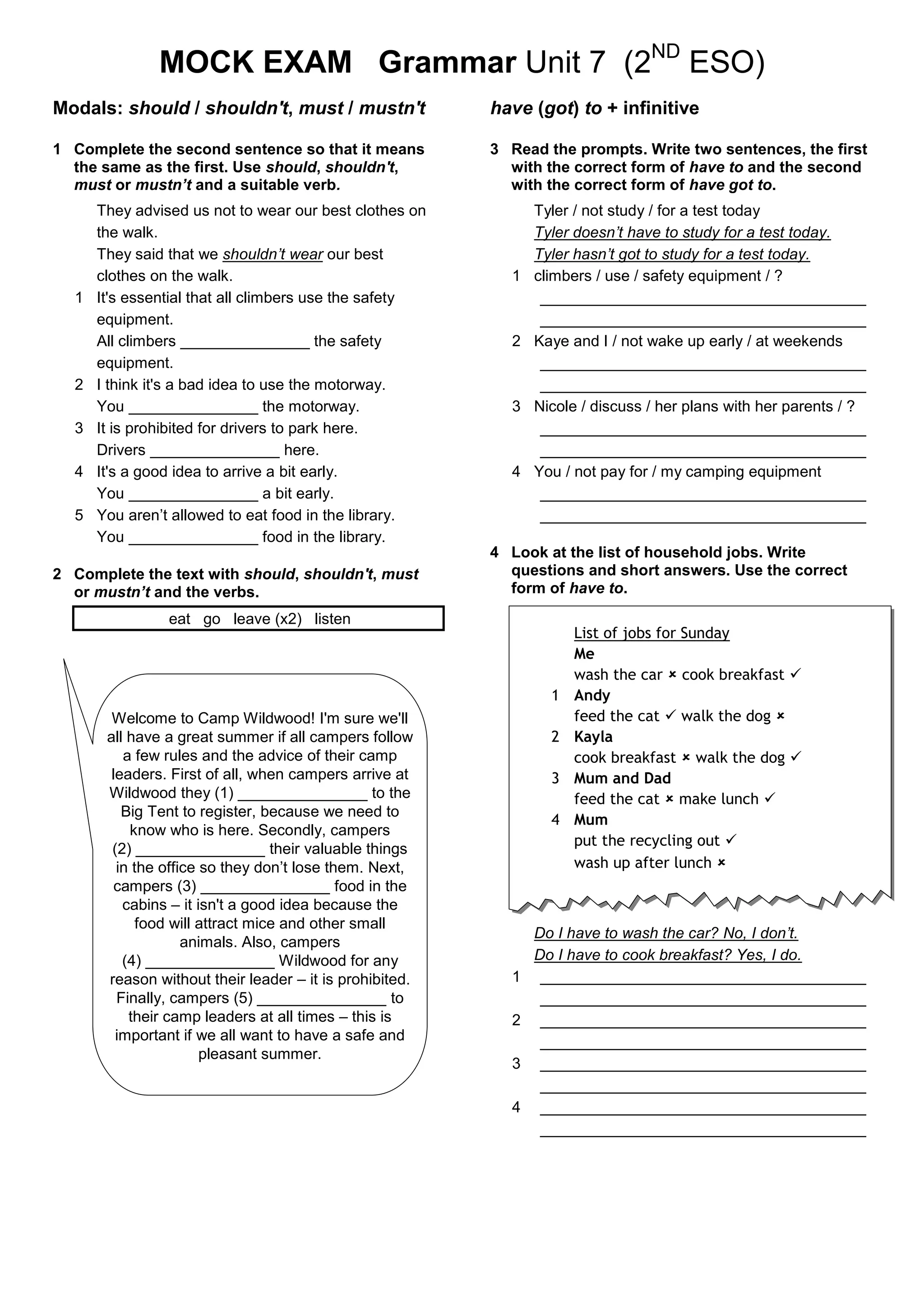 Mock exam unit 7 (2 nd eso) | PDF