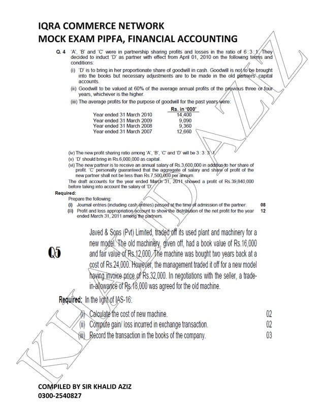 PIPFA FA MOCK FOR NOVEMBER 2019 EXAM | PDF | Business Accounting ...