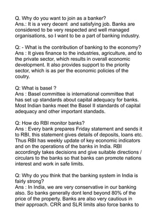Mock interview for banking | PDF