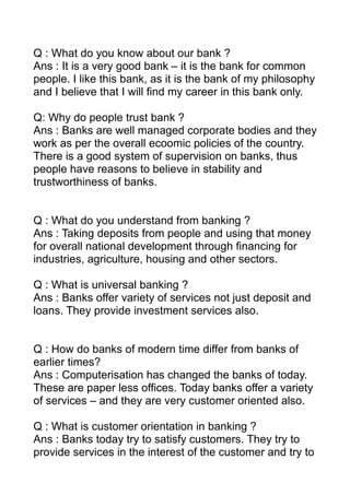 Mock interview for banking | PDF