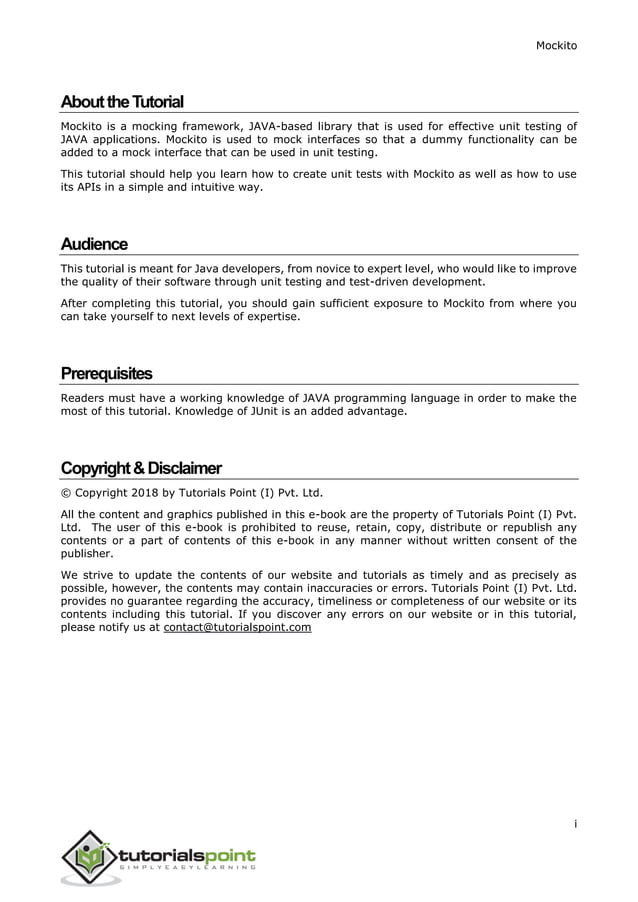 Mockito Tutorial Pdf Programming Languages Computing