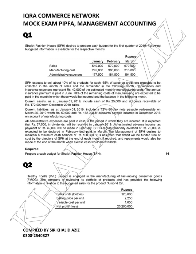 PIPFA MA MOCK FOR NOVEMBER 2019 EXAM | PDF