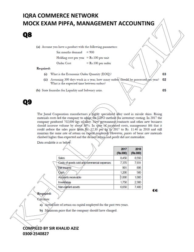 PIPFA MA MOCK FOR NOVEMBER 2019 EXAM | PDF