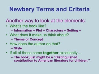 Mock Newbery Criteria Power Point | PPT