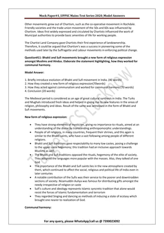 Mock paper#1 model answer UPPSC Mains Test Series 2021 - Target PCS | PDF