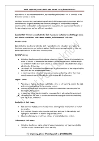 Mock paper#1 model answer UPPSC Mains Test Series 2021 - Target PCS | PDF