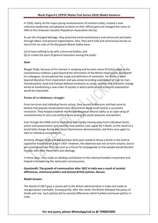 Mock paper#1 model answer UPPSC Mains Test Series 2021 - Target PCS | PDF