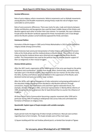 Mock paper#1 model answer UPPSC Mains Test Series 2021 - Target PCS | PDF