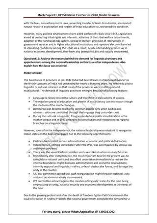 Mock Paper#1 Model Answer Sample - UPPSC/UPPCS Mains Test Series | PDF
