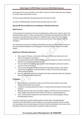 Mock Paper#1 Model Answer Sample - UPPSC/UPPCS Mains Test Series | PDF