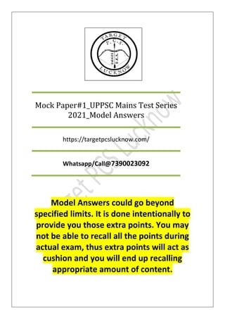 Mock paper#1 Model Answer - UPPSC/UPPCS Mains Test Series 2021 | PDF