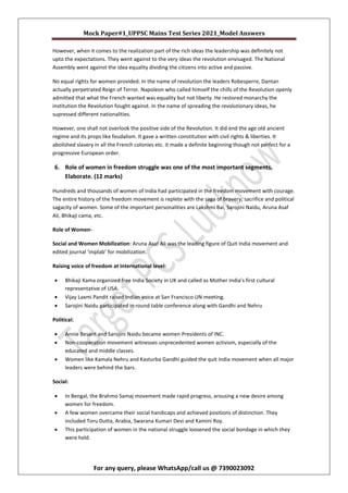 Mock paper#1 Model Answer - UPPSC/UPPCS Mains Test Series 2021 | PDF