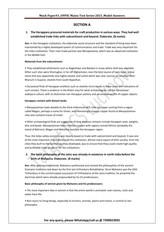 Mock paper#1 Model Answer - UPPSC/UPPCS Mains Test Series 2021 | PDF