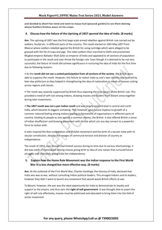 Mock paper#1 Model Answer - UPPSC/UPPCS Mains Test Series 2021 | PDF