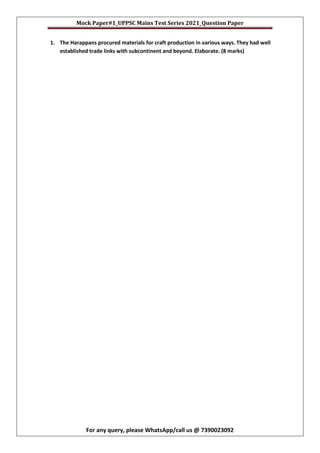 Mock paper#1 Question Paper - UPPCS / UPPSC Mains Test Series 2021 | PDF