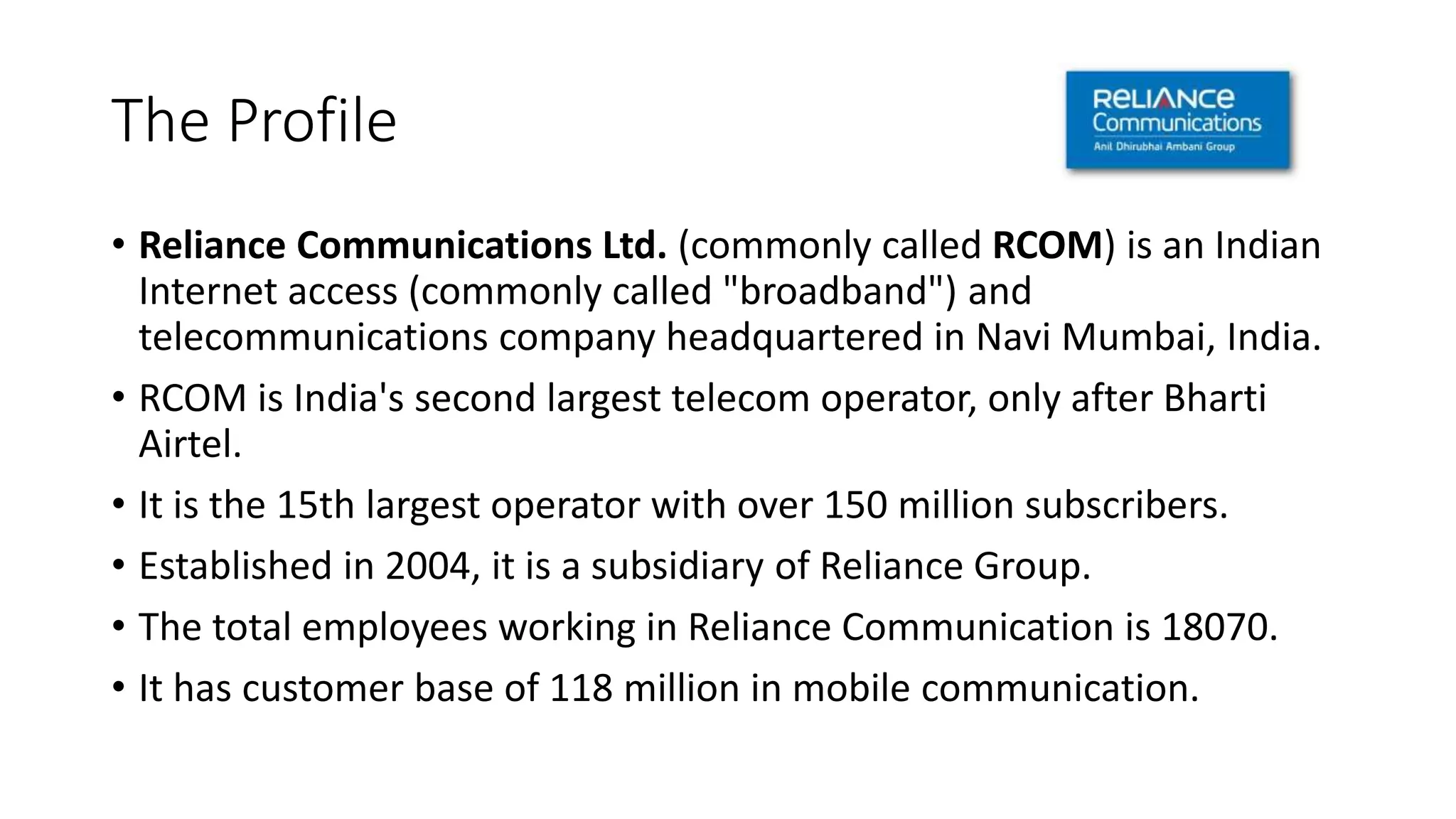 Mock projection of Reliance Communications