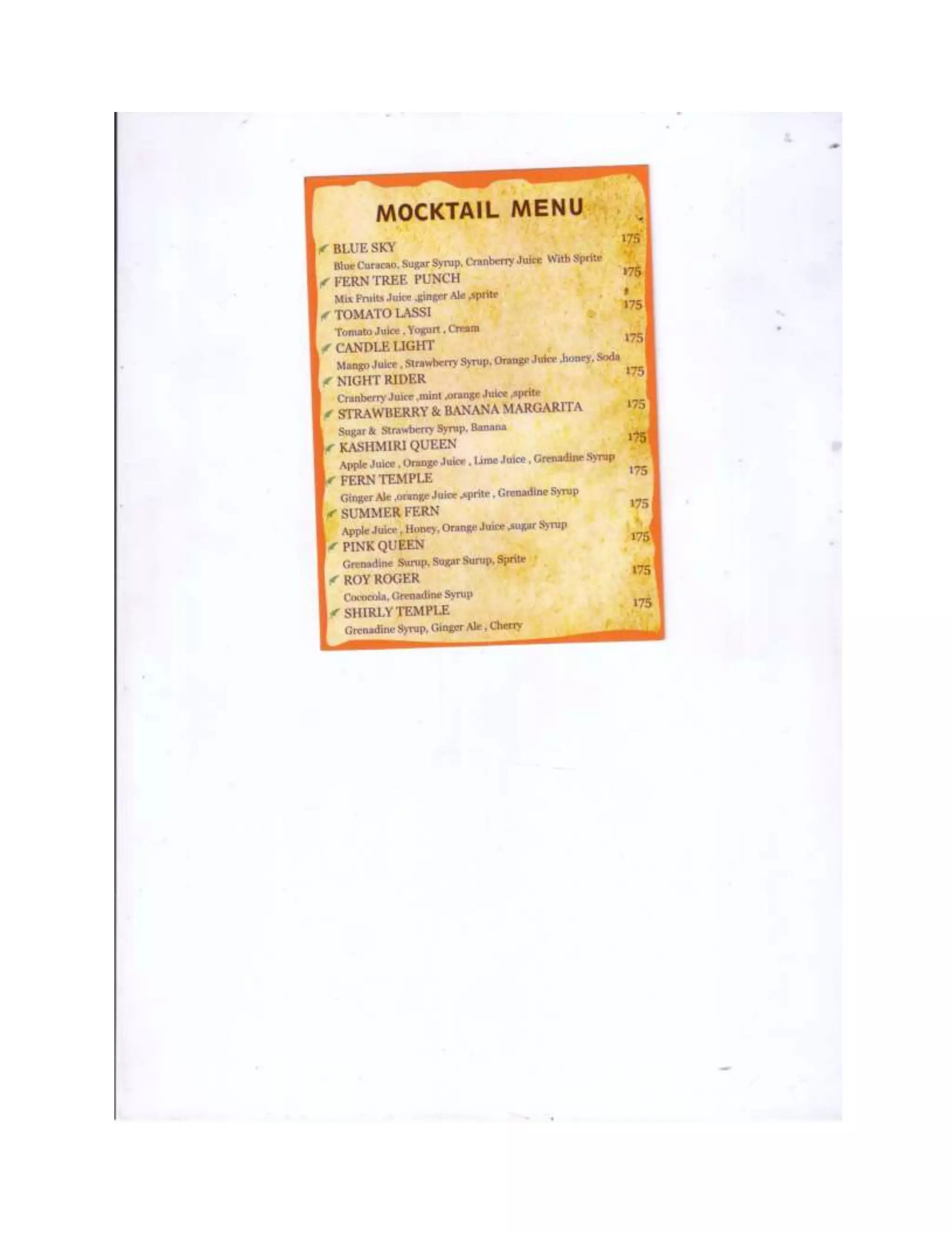 Mocktail menu | DOCX