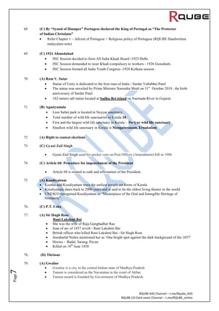 Kerala Administrative Service (KAS) GS Paper 1 Mock Test Answers | PDF