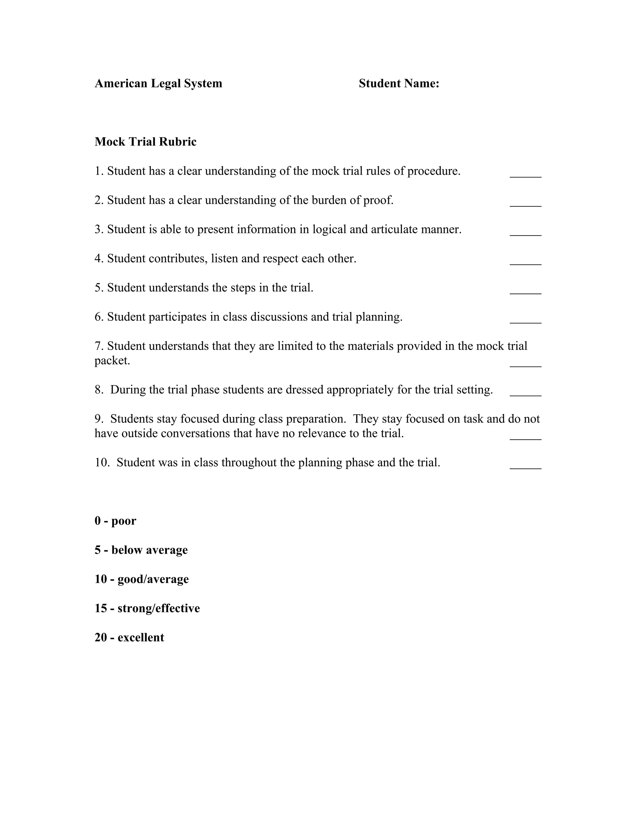 Mocktrial rubric | DOC