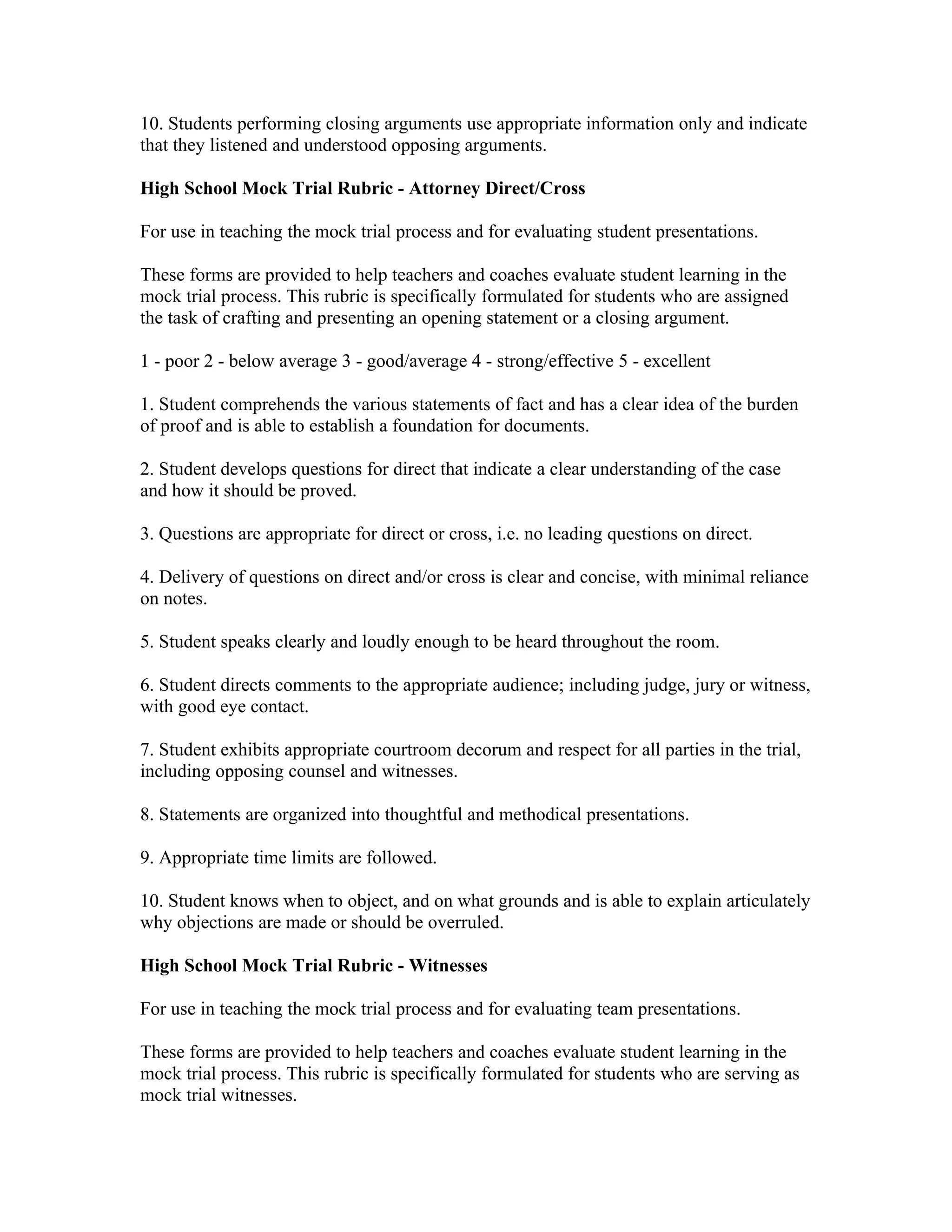 Mocktrial rubric | DOC