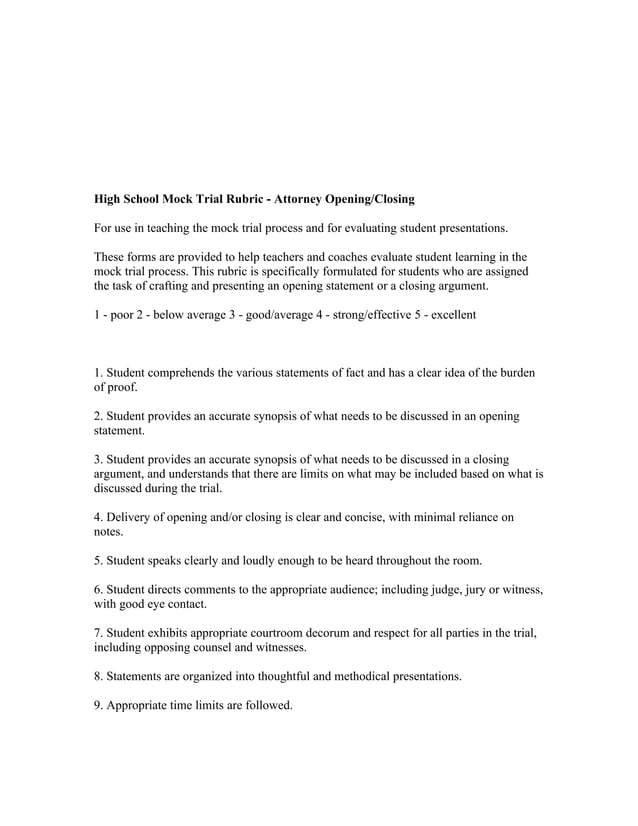 Mocktrial rubric | DOC