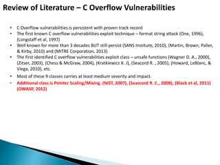 C Overflows Vulnerabilities Exploit Taxonomy And Evaluation on Static Analysis Tools - Mock Viva ...