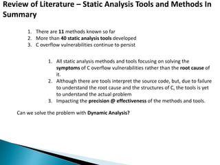 C Overflows Vulnerabilities Exploit Taxonomy And Evaluation on Static ...