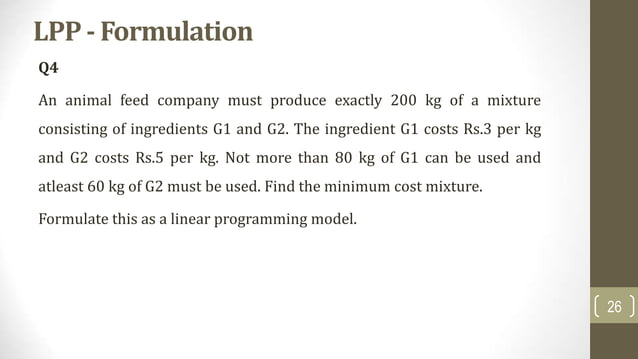Operations Research- LPP formulation with examples | PPT