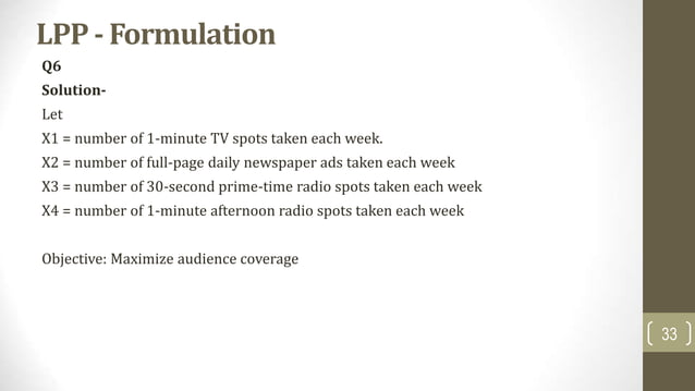 Operations Research- LPP formulation with examples | PPT
