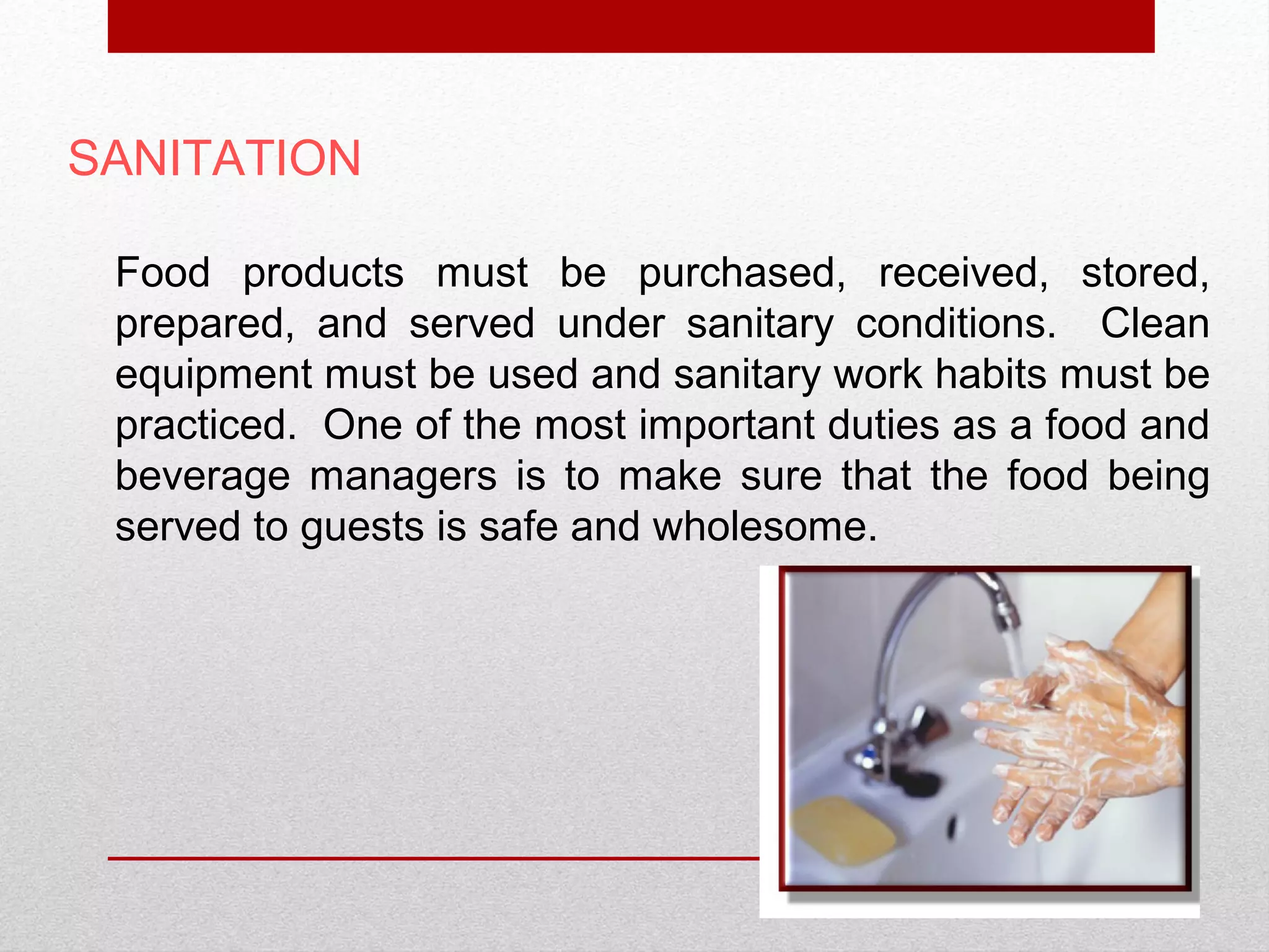 SANITATION AND SAFETY IN FOOD & BEVERAGE OPERATION | PPT