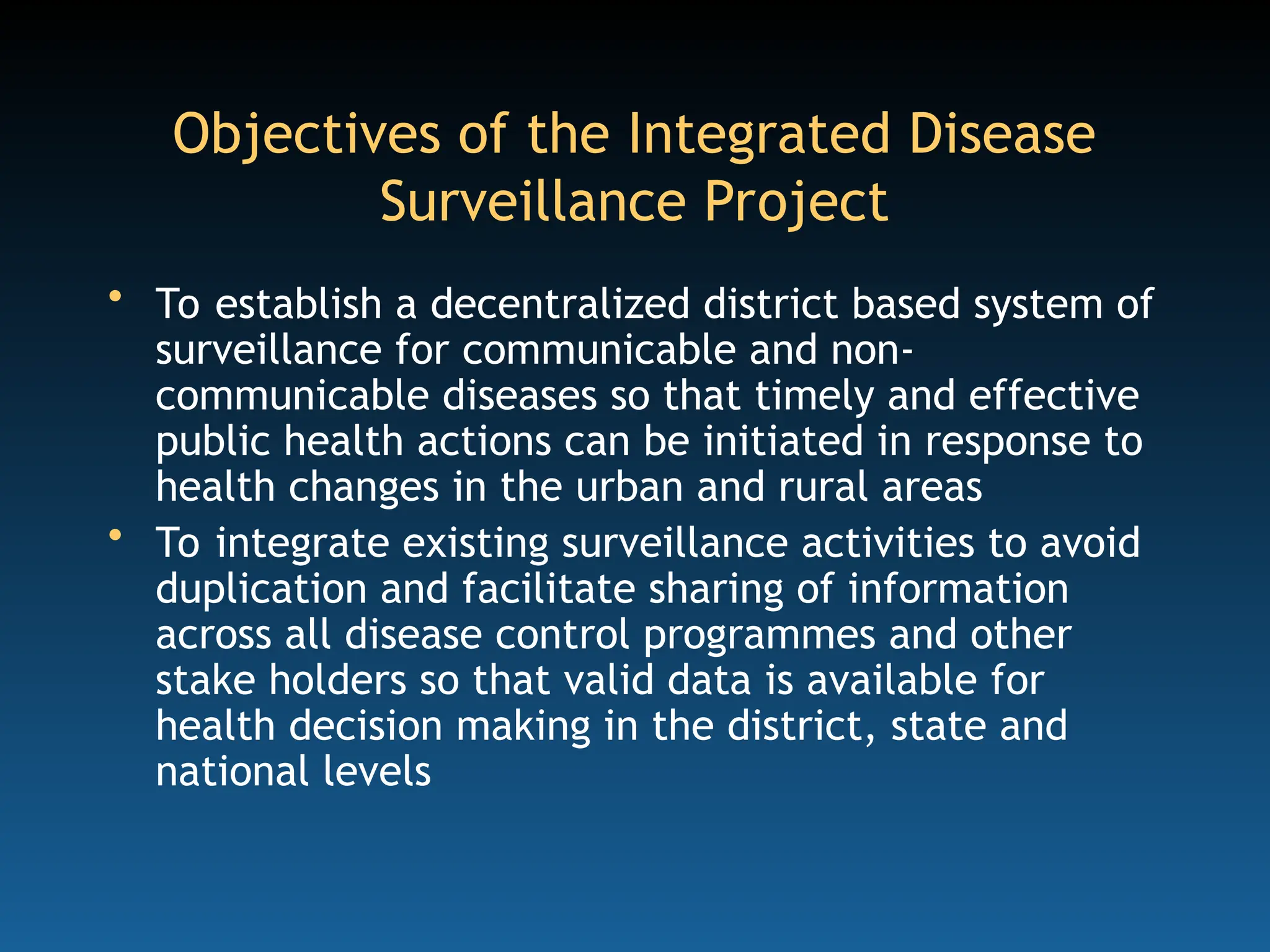 Introduction to the Integrated Disease Surveillance Project | PPT
